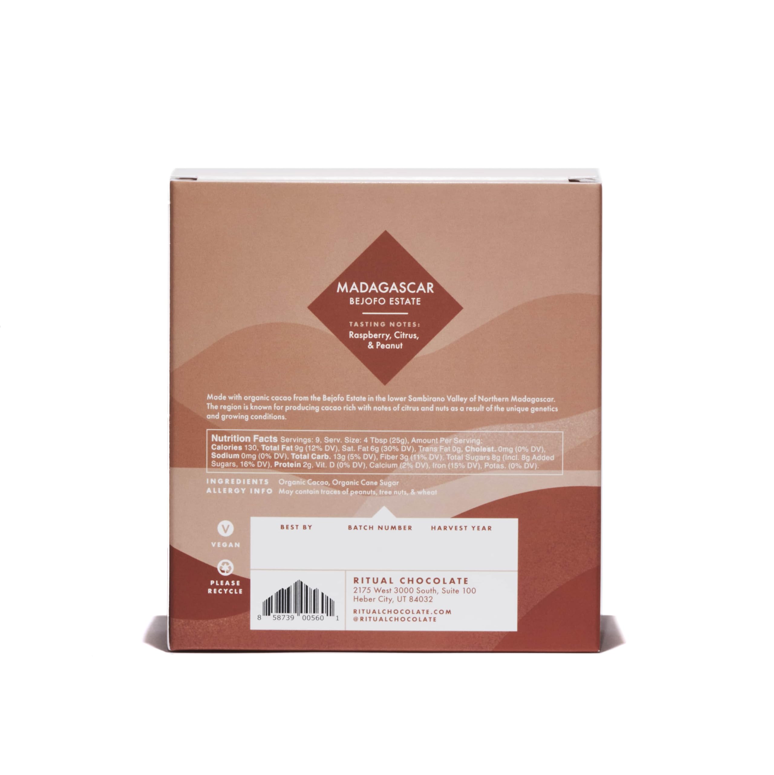Ritual Drinking Chocolate, Madagascar 70% Cacao, Notes of Raspberries, Citrus & Peanuts, 8 oz