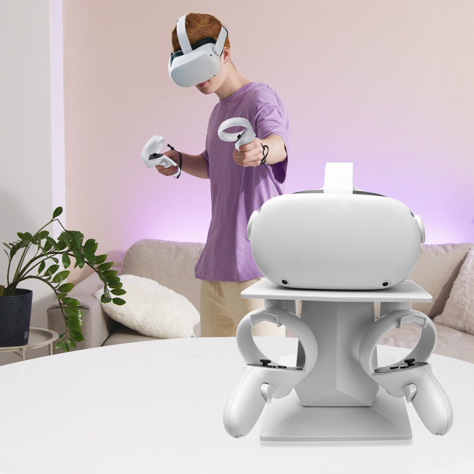 Upgraded VR Stand for Oculus Quest 2, Rift s, Rift, Quest, Meta Quest 2, Valve Index, HP Reverb G2, HTC Vive, VR Headset and Touch Controller Display Holder Accessories(White)