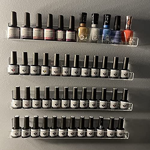 NIUBEE 2 Pack Nail Polish Rack Wall Mounted Shelf with Removable Anti-slip End Inserts, Clear Acrylic Nail Polish Organizer Display 30 Bottles