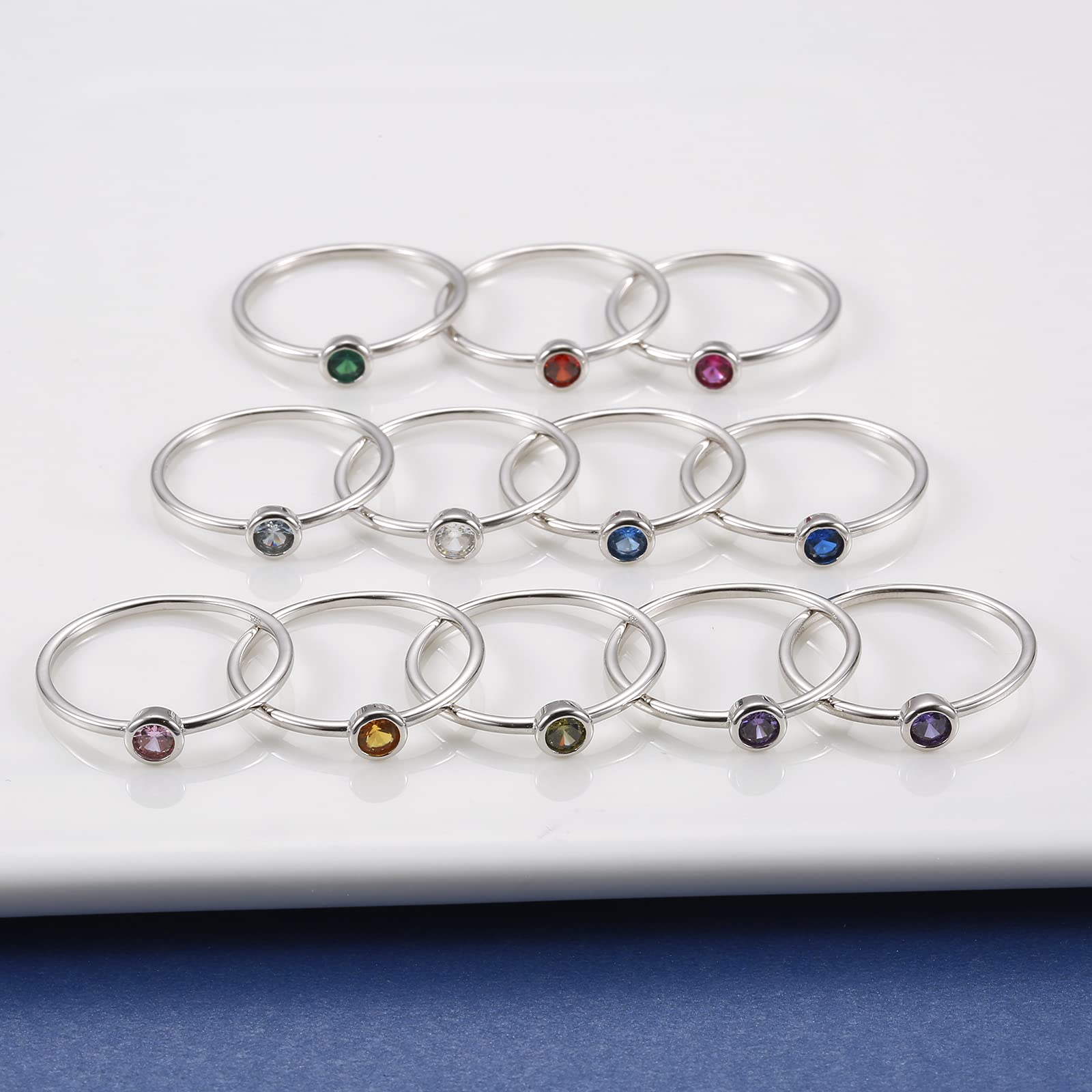 Simple Birthstone Rings for Women Jewelry 925 Sterling Silver Colorful Cubic Zirconia Stackable Promise Ring for Her (March, 6)