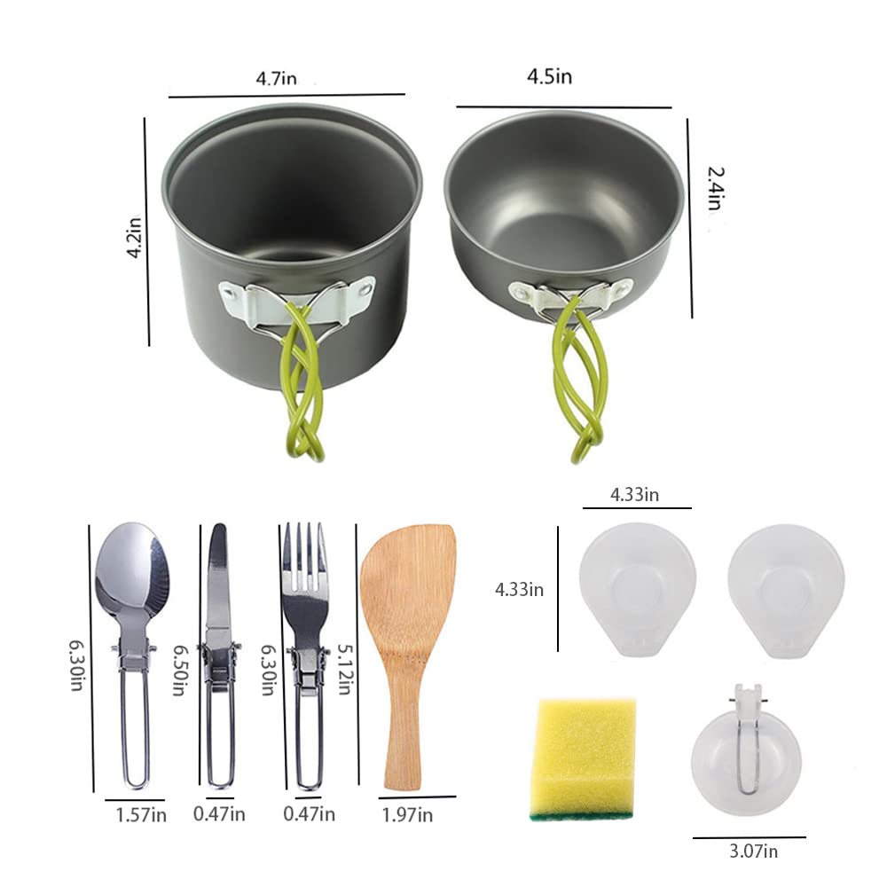 Tempsnow 12PCS Camping Cookware Mess Kit for 1-3 Person,Aluminum Compact Camping Pots and Pans Set with Mesh Carry Bag for Hiking Cooking and Picnic
