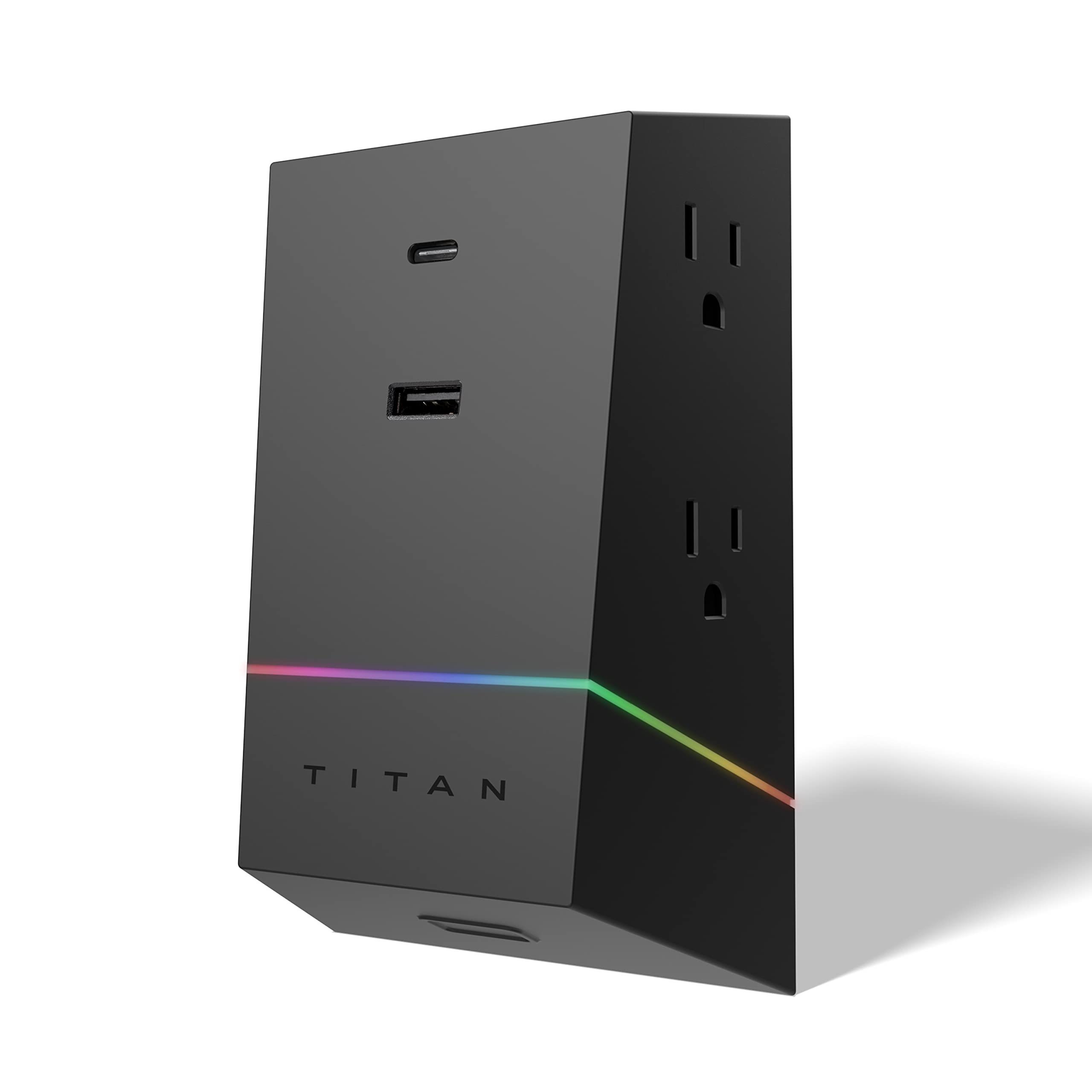 Titan 4-Outlet Surge Protector, LED Full Spectrum Color-Select, Outlet Extender, USB-A/USB-C, Compatible with Power Gaming PC, Laptop, Computer Setup, PS4, PS5, Xbox, Black, 50268