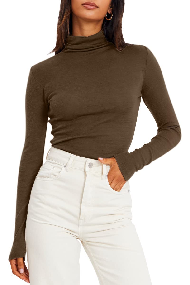 Trendy Queen Black Turtleneck for Women Long Sleeve Shirts Fall Clothes Slim Fit Tight Basic Layering Stretch Soft Business Thermal Underwear Scrub Undershirts Fall Tops