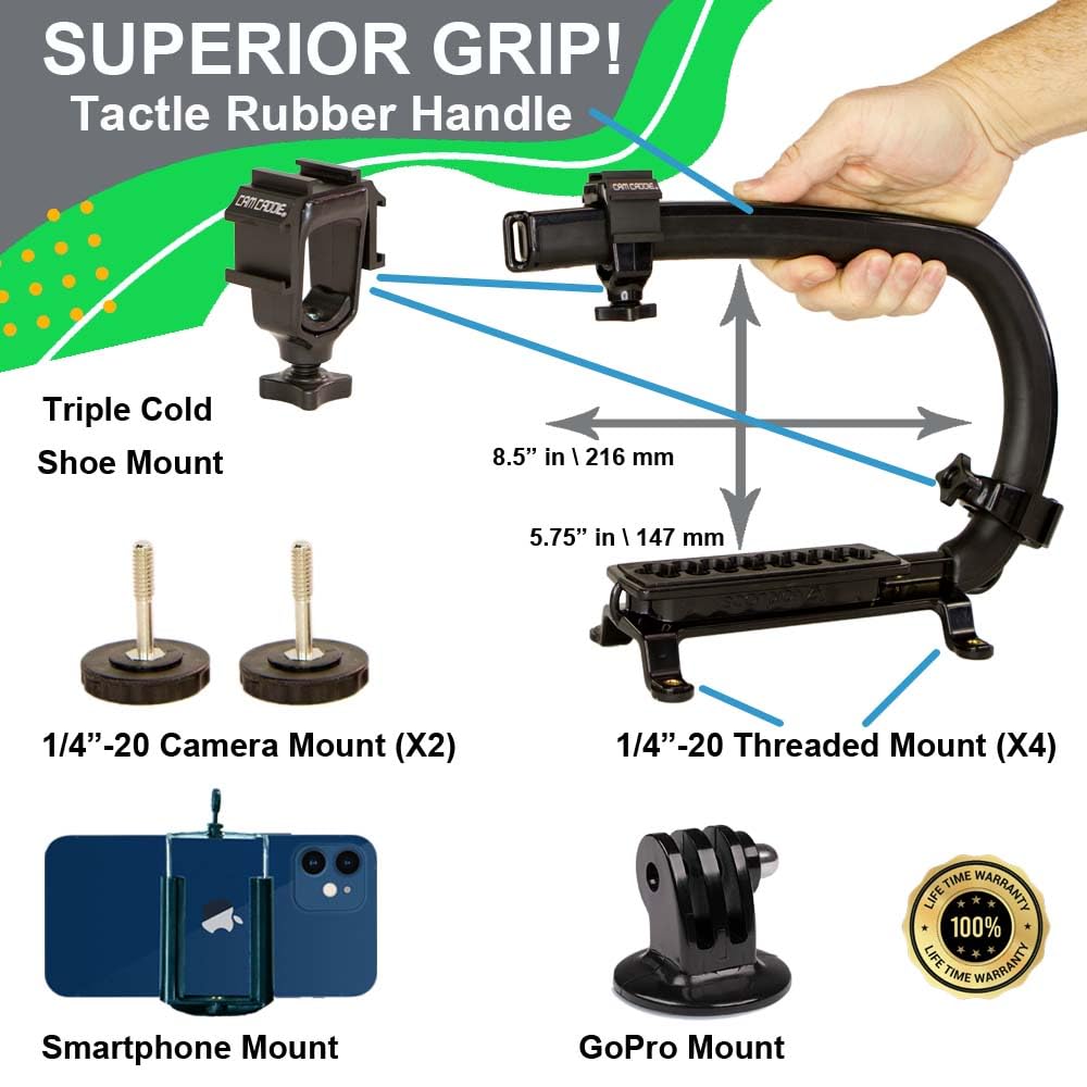 Scorpion EX Video Action Stabilizing Rig Handle Grip Handheld Stabilizer with Hot-Shoe Mount for Canon Nikon Sony Panasonic DSLR & Mirrorless Camera Camcorder (TRIPLE COLD SHOE JR-RD)