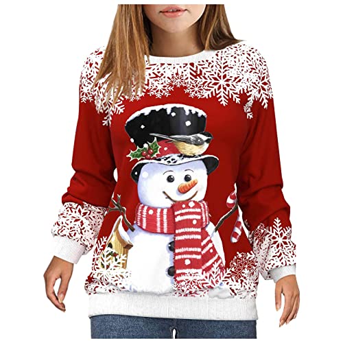 Women Long Sleeve Christmas 3d Print Tops Cute Fashion Pullover Autumn and Winter Round Neck Sweatshirt
