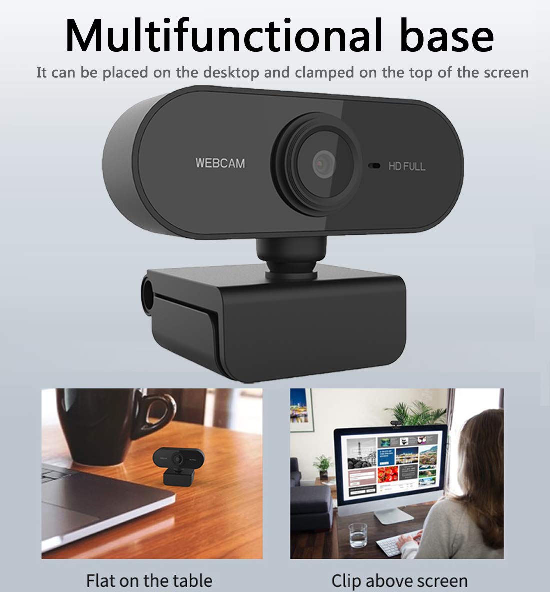 Outrip 1080p HD Webcam, Noise Reduction Microphone Stream Webcam,HD USB Webcam for PC Desktop Laptop,Used for Video Calling, Conference, Recording, Gaming, Studying with Rotatable Clip