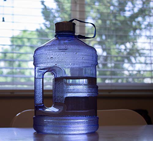 New Wave Enviro Iconic 1 Gallon BPA Free Water Bottle (Round), Built in Handle and Stainless Steel Cap, 1 Gallon Capacity Bottle, Faint Blue