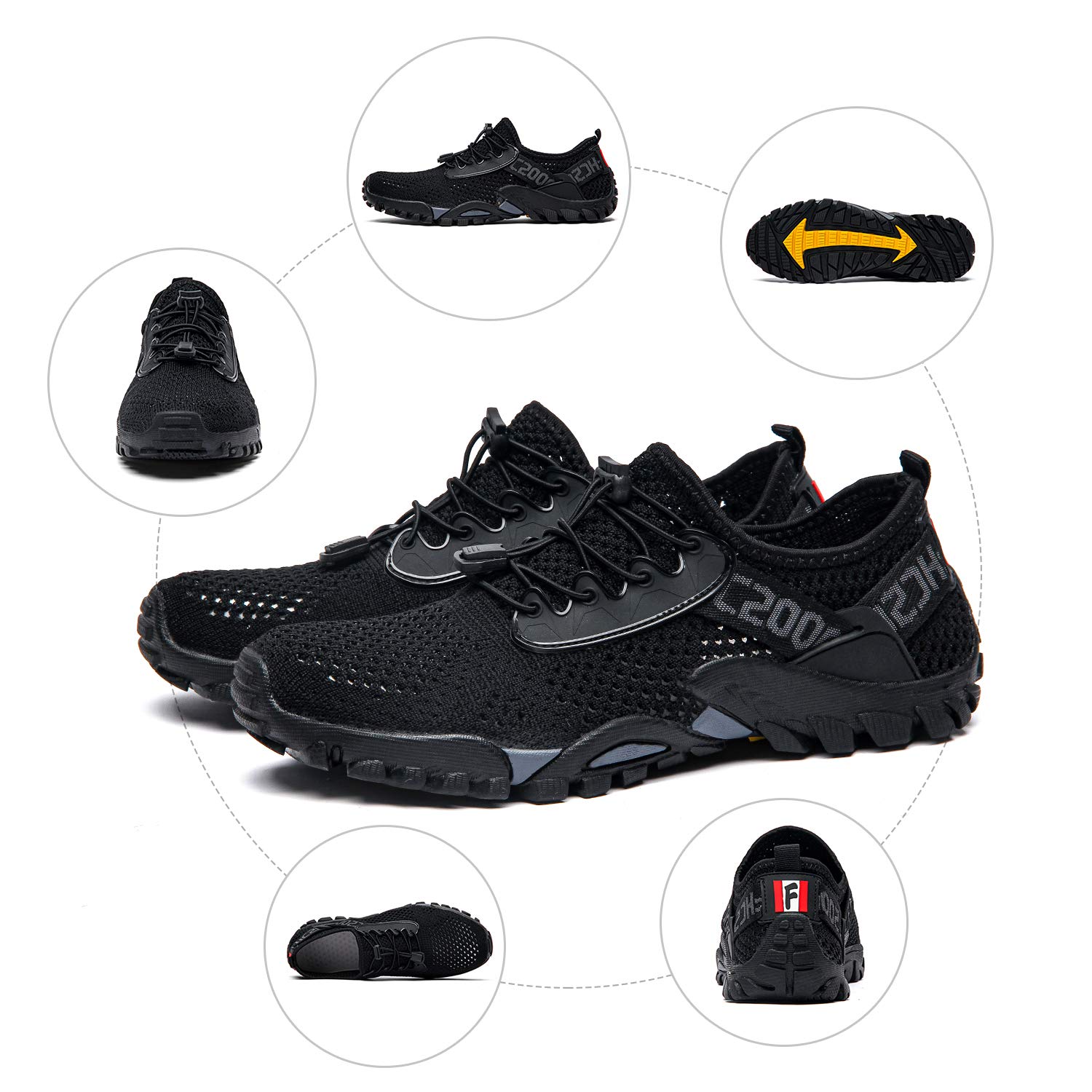 SOBASO Men Water Shoes Women Water Hiking Swim Beach Quick Drying Shoes for Sailing Kayaking Surfing All Black