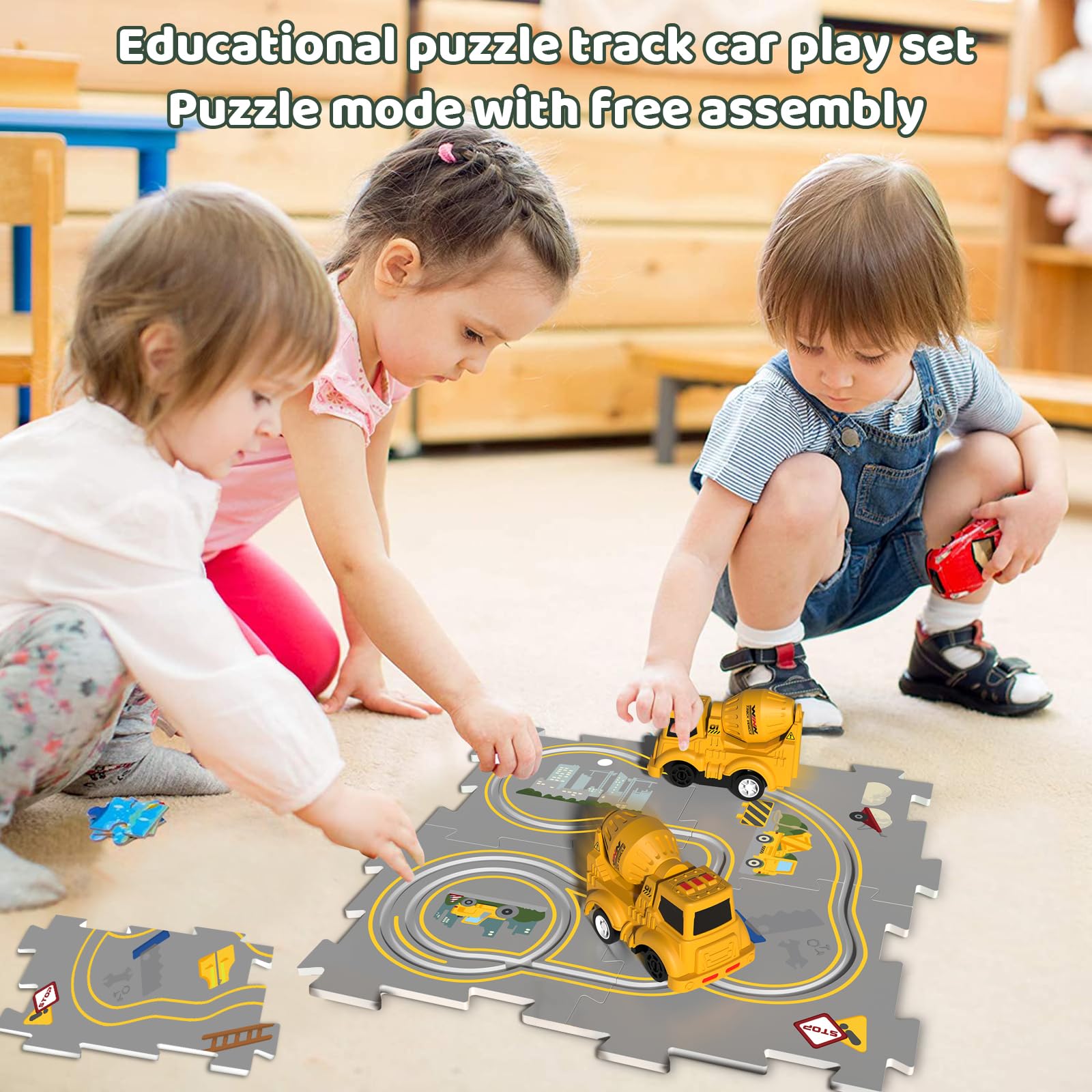 NULAOBA Children's Educational Puzzle Track Cars Play Set with Vehicles DIY Assembling Rail Car Puzzle Fun Learning Toy for Kid Boy Girl(Christmas 13pcs)
