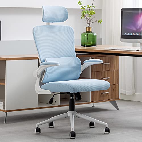 Office Chair Height-Adjustable Ergonomic Desk Chair with Self-Adaptive Lumbar Support Breathable Mesh Computer Chair High Back Swivel Task Chair with Adjustable Headrest and Flip-up Armrests