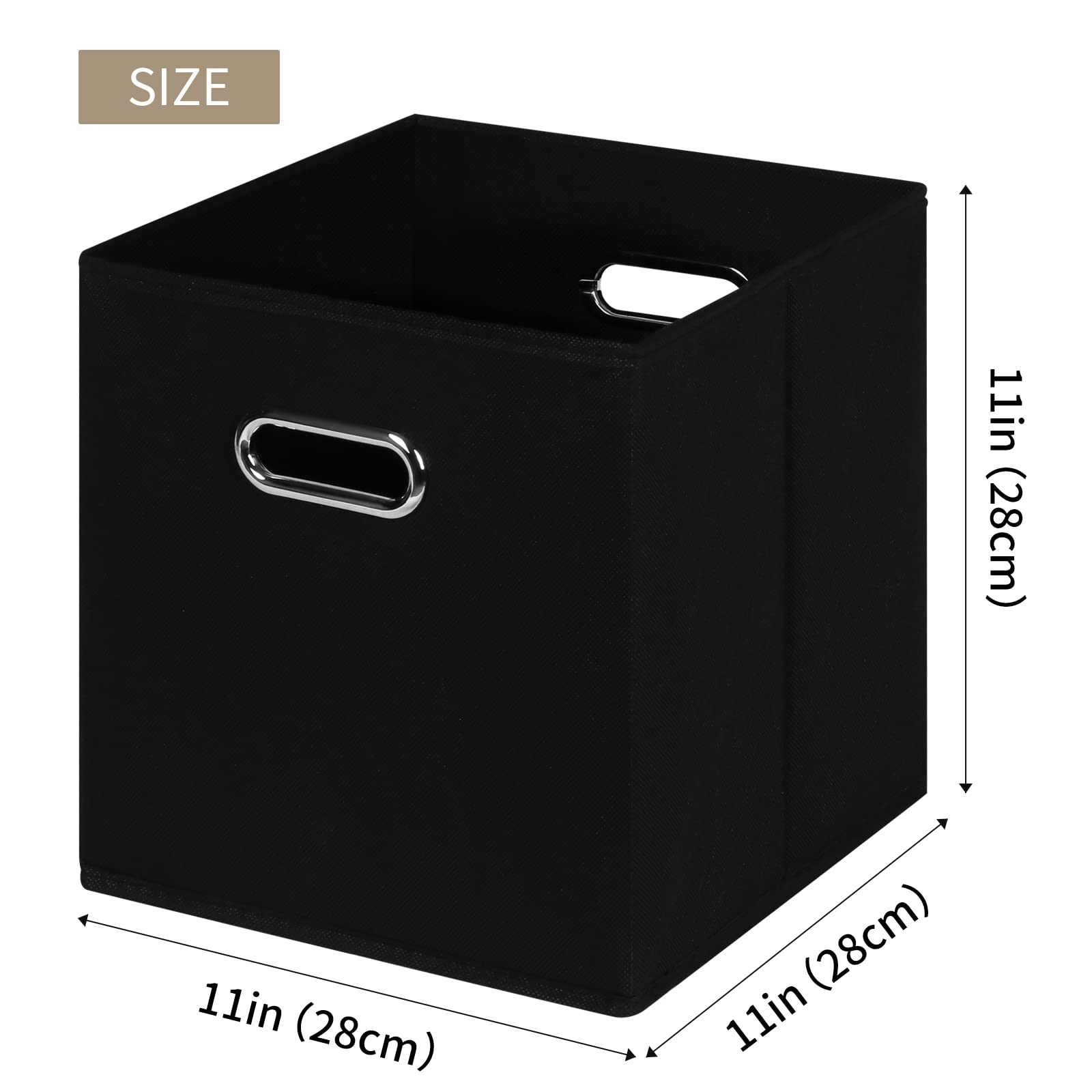 NieEnjoy Black Fabric Cubes Storage Containers ,Foldable Storage Bins Cubes Organizer Baskets with Dual Handles for Shelf Closet Set of 6,(Khaki)