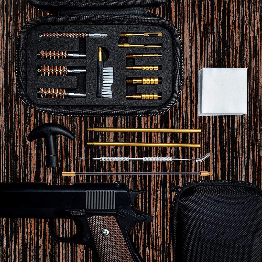 Pro Universal Gun Cleaning Kit, Pistol Caliber Rifle Shotgun Firearm Cleaner Supplies Set with Portable Case (Black)