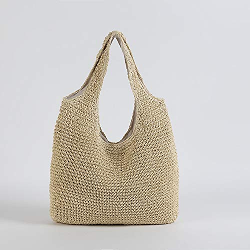 VSERETLOON Vegetable Basket Straw Bag Rattan Bag Hand-Woven Bag Straw Bag One-Shoulder Handbag,Khaki,As Shown