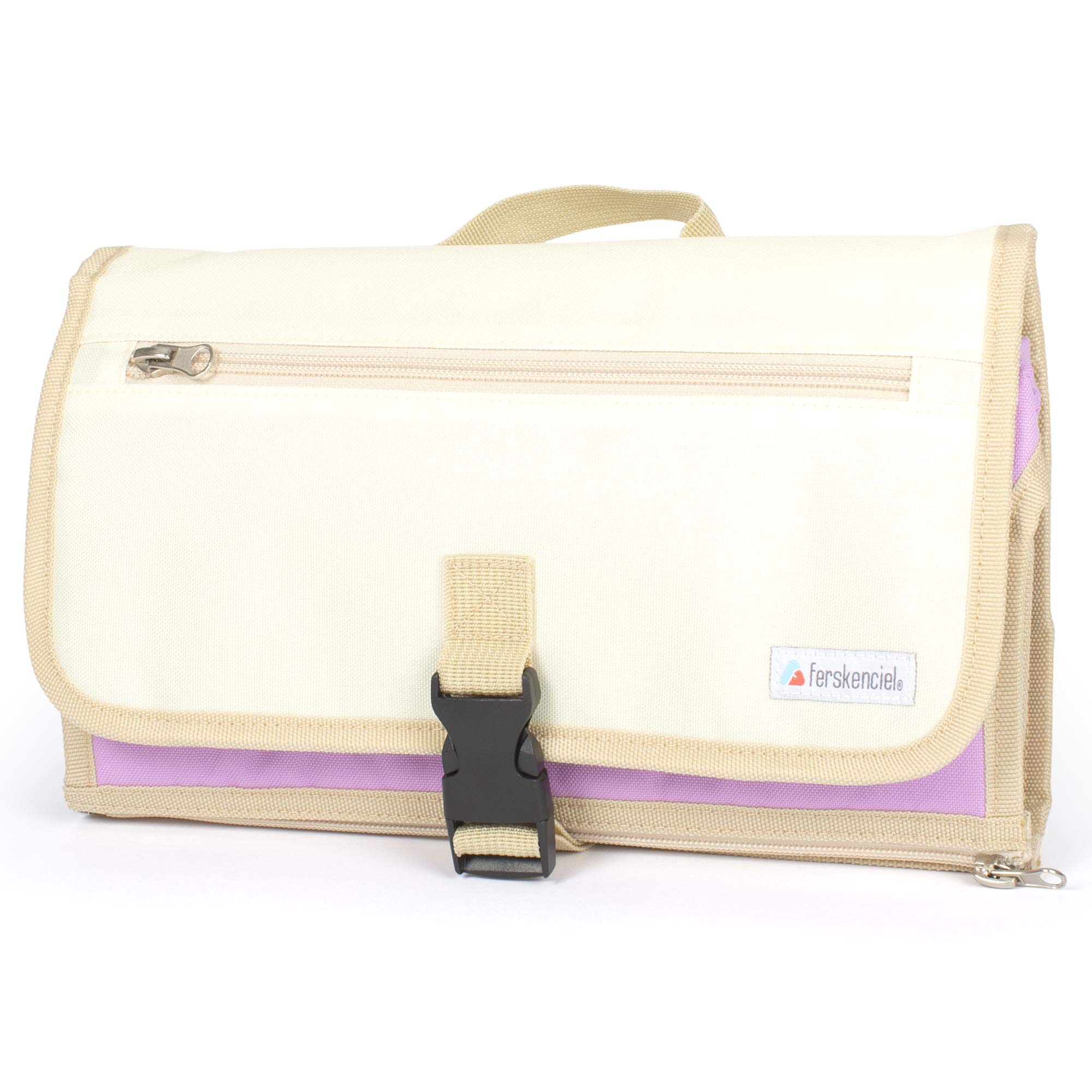 Portable Baby Diaper Changing Pad (Bubblegum) by Ferskenciel. Travel Nappy Change Station with Comfy Padding, Head Pillow, Stroller Strap & Zipper Pockets. Large, Foldable, Waterproof & Easy-Wipe Mat