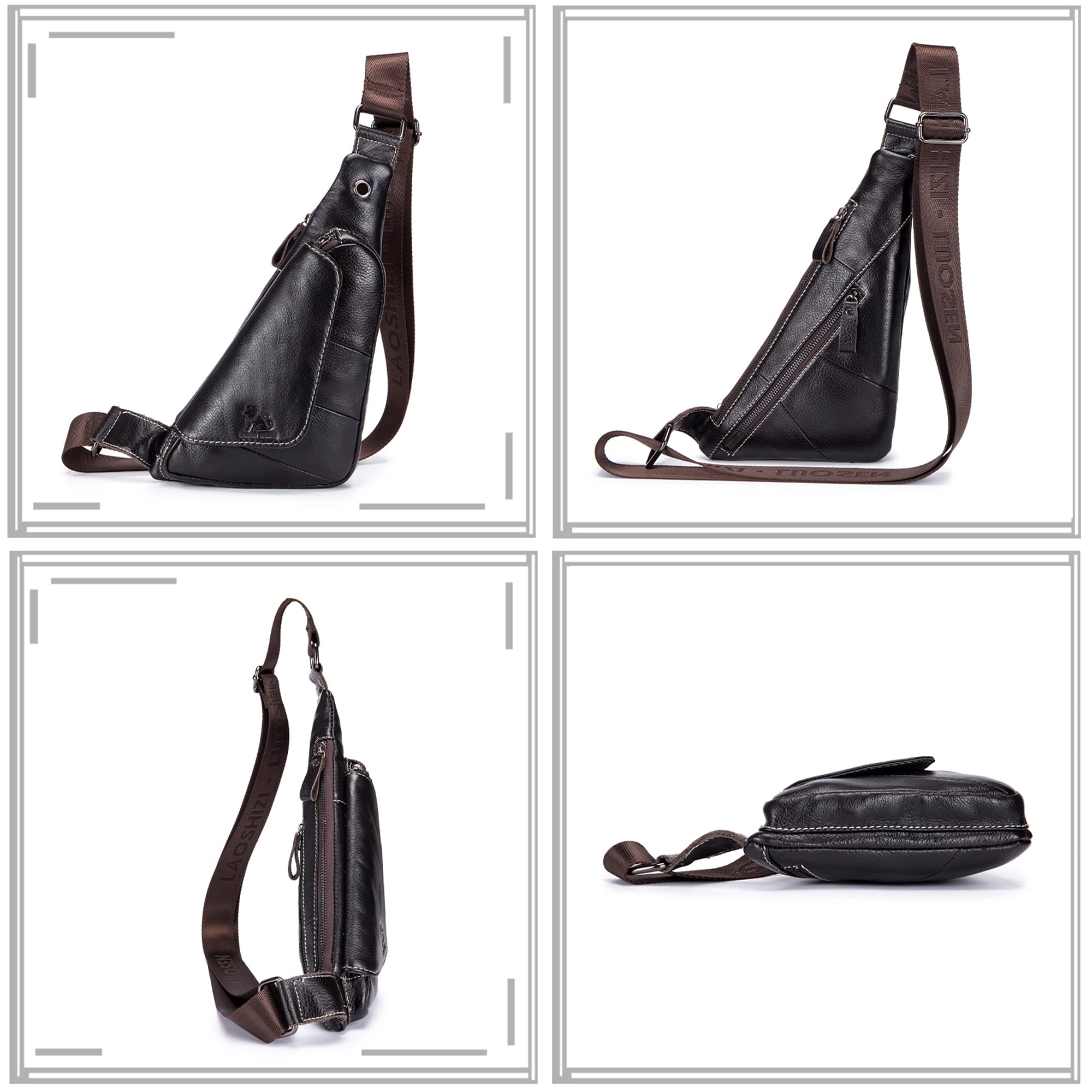pundarika Genuine Leather Sling bag for men women casual crossbody backpack small shoulder bag chest bag-dark brown