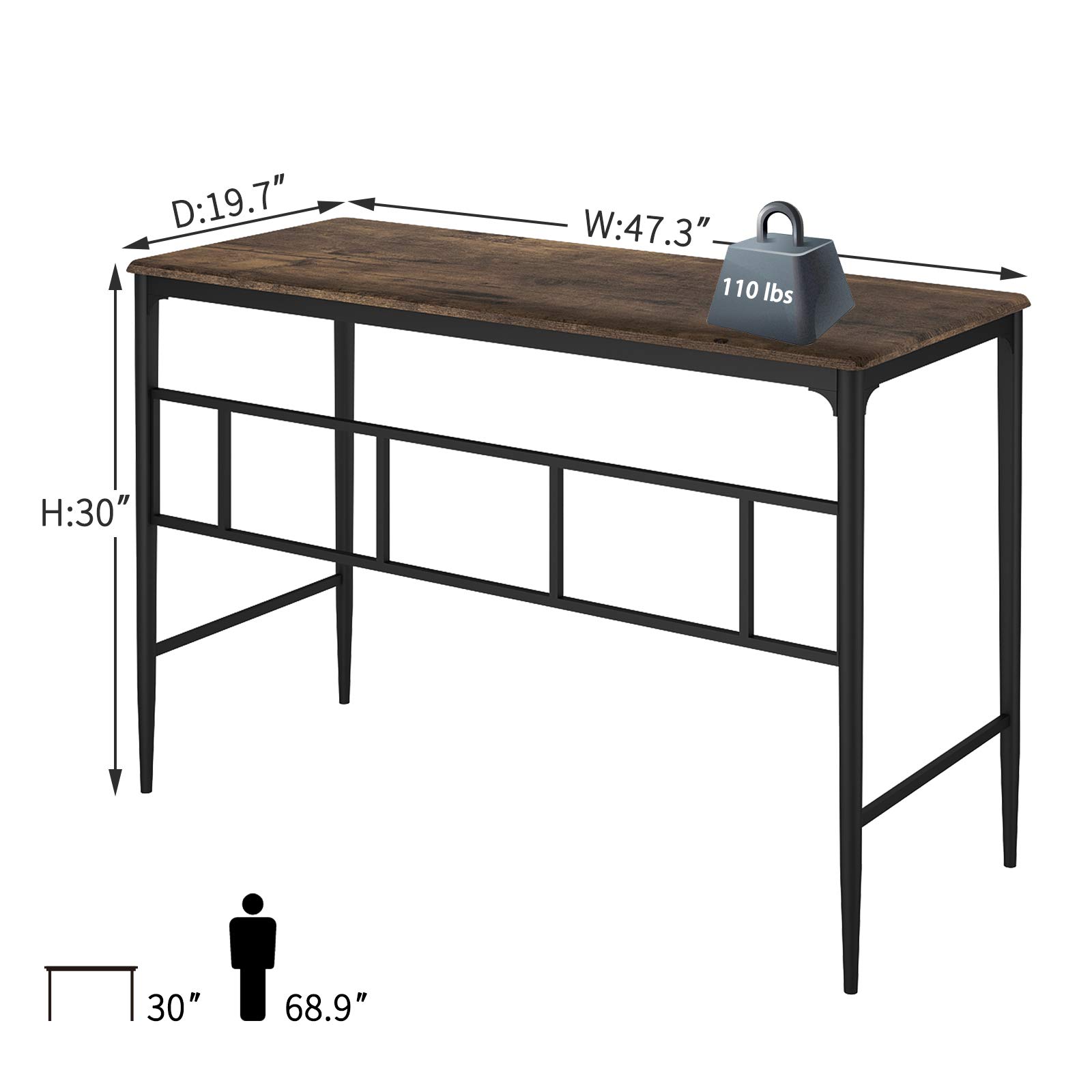 O&K FURNITURE Computer Desk, Industrial Computer Table Office Desk Workstation for Home Office,47 inch Study Writing Desk,Brown