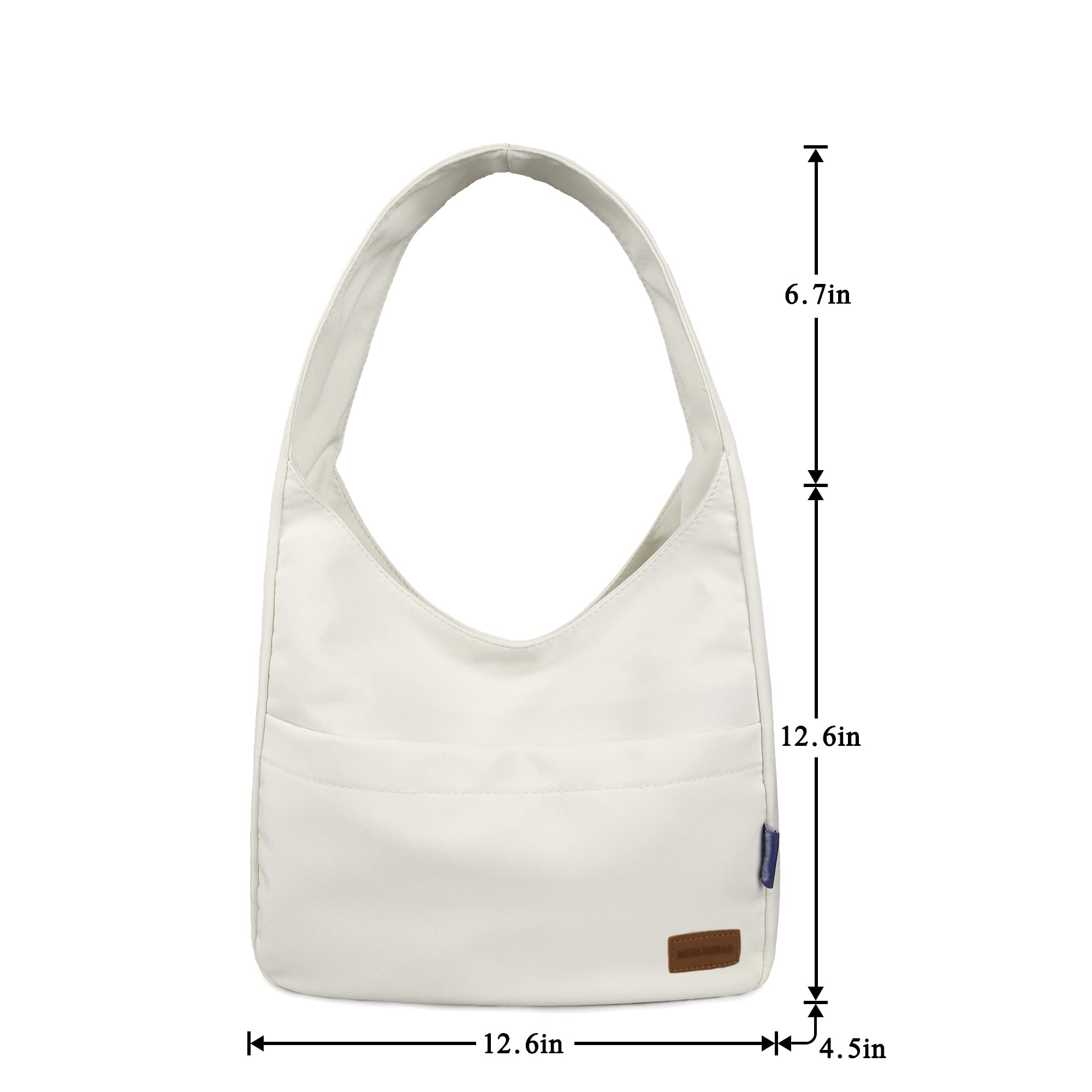 Women Nylon Tote Bag Large Hobo Handbag Casual Shoulder Bag with Pockets for Travel Work Shopping (White)