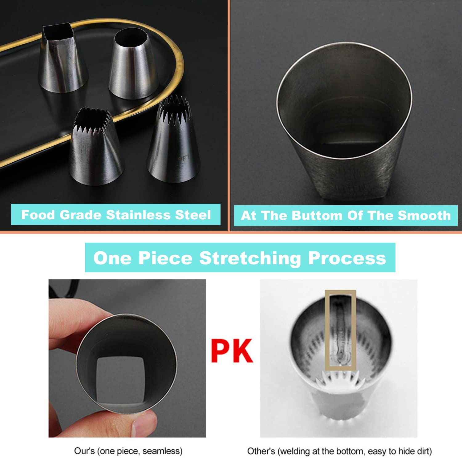 Suuker Stainless Steel Extra Large Round Piping Tips Set, 4 Pcs (F02 F06 9FT R22L) for Cake Cupcake Cookie Decorating