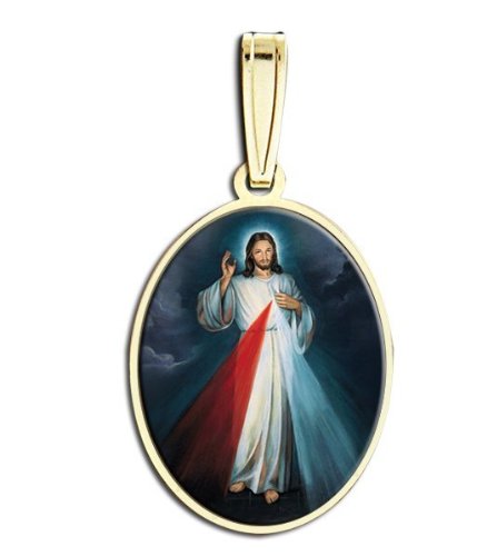 PicturesOnGold.com Divine Mercy Double Sided Oval Religious Medal Color 2/3 X 3/4 Inch Size of Nickel, Sterling Silver
