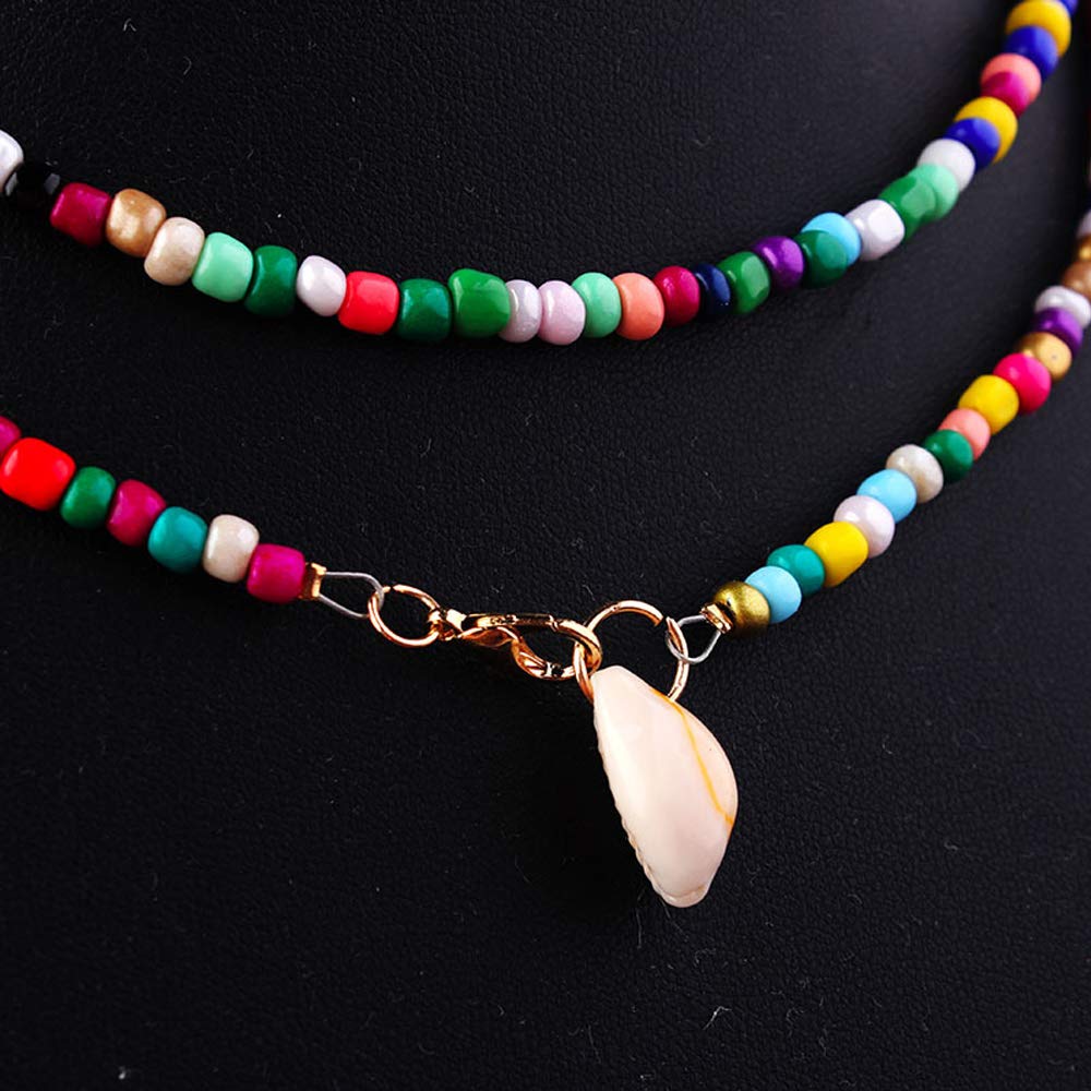 Riymusry Bead Choker,Bohemian Colorful Bead Choker Necklace Summer Beach Shell Necklace Adjustable Hawaii Style Boho Beach for Women (Color 1)