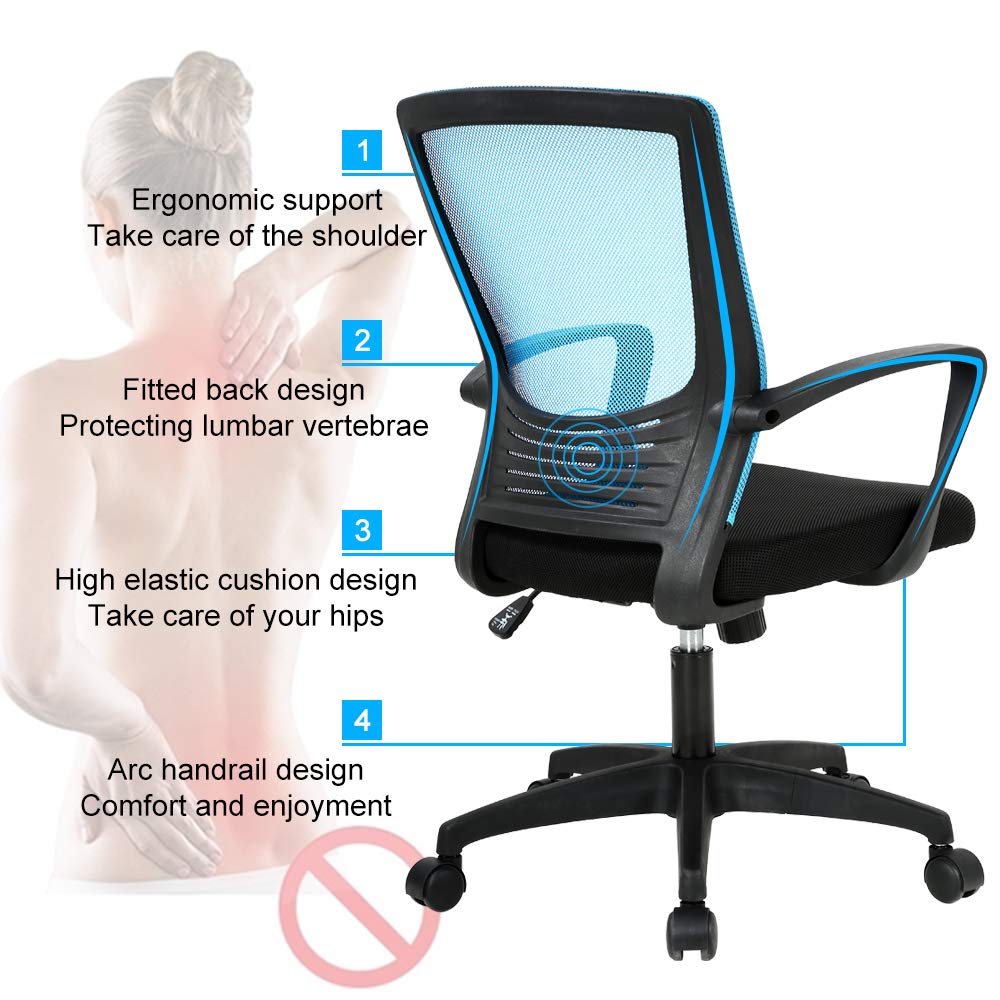Office Chair, Home Office Desk Chair Mesh Task Chair with Lumbar Support Adjustable Computer Chair Rolling Swivel Chair with Arms for Working, Meeting