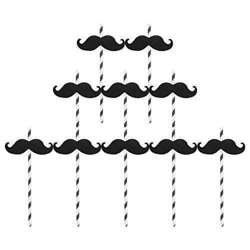 VALICLUD 20Pcs Mustache Party Straws Striped Paper Straws Drinking Straws for Wedding New Year Birthday Party Supplies Black