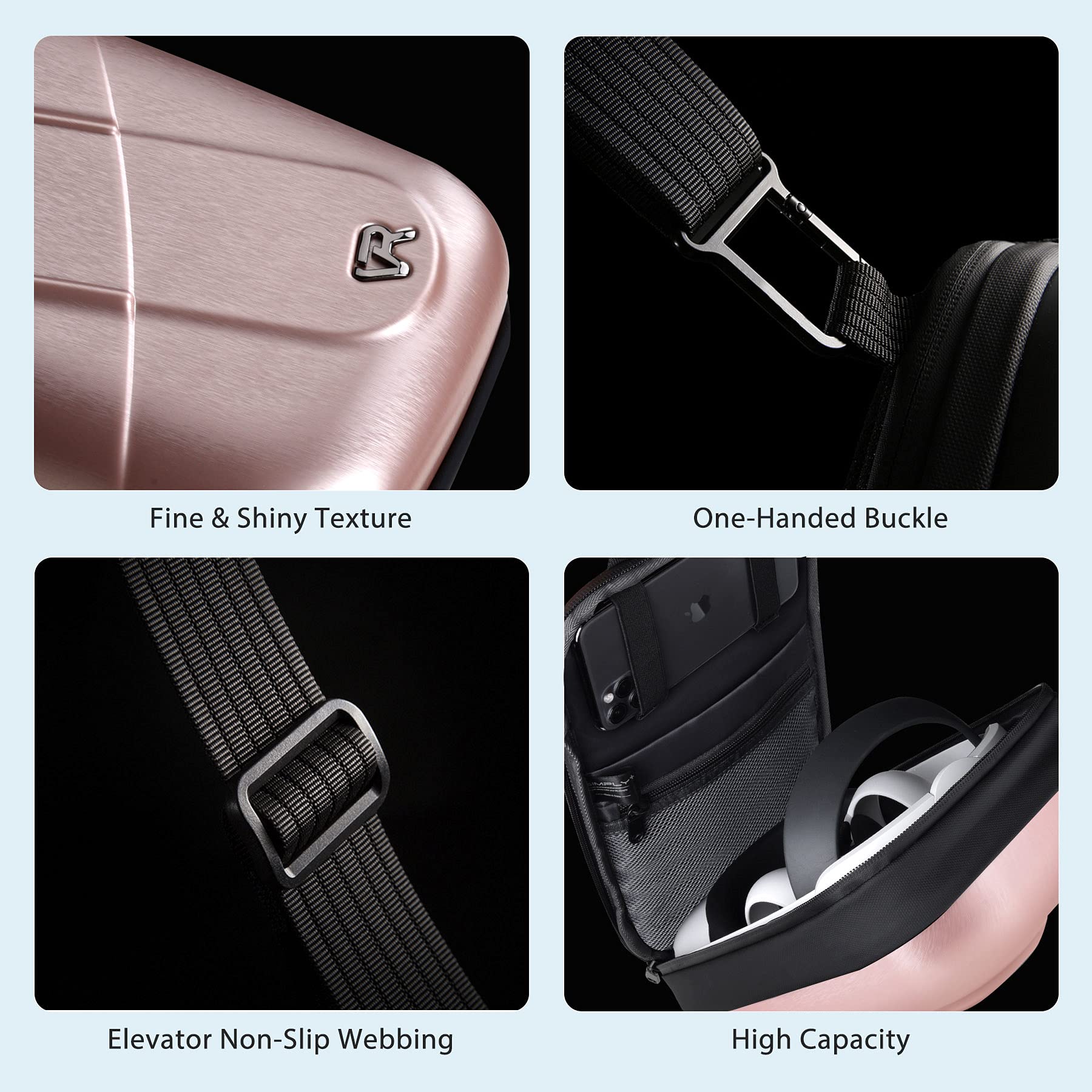 SIMPLY + Detachable Case for Oculus Quest 2/Elite Strap Hard Case VR Gaming Headset/Touch Controllers Accessories, Carrying Case for Oculus Quest 2 Bag, Accessory Bundle Case for Travel&Storage-Pink