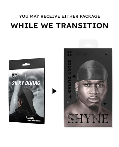 Shyne Silky Durag - Black | Perfect for Waves, Braids & Locs | Premium Silk Du Rags for Men & Women | Wide & Long Tail | Ultra-Soft & Wrinkle Free Satin | Black Owned Business
