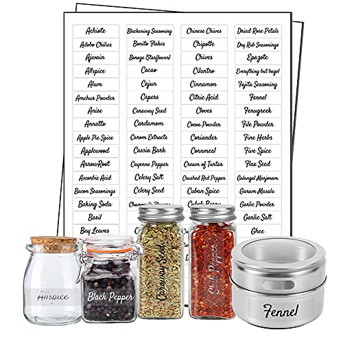 Spice Labels, Waterproof Minimalist Small Spice Jar Decals, Printed Modern Kitchen Herb Organization stickers, Clear Kitchen Pantry labels - Black, White, Silver and Gold (Black, 160 Standard)