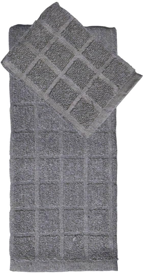Set of 8, 100% Cotton Grey Window Panel Terry Kitchen Towel - 4 Kitchen Towels Size: 15 x 25 inch and 4 Dishcloths Size: 12 x 12 inch, Ultra Absorbent, Maximum Softness and Machine Washable.