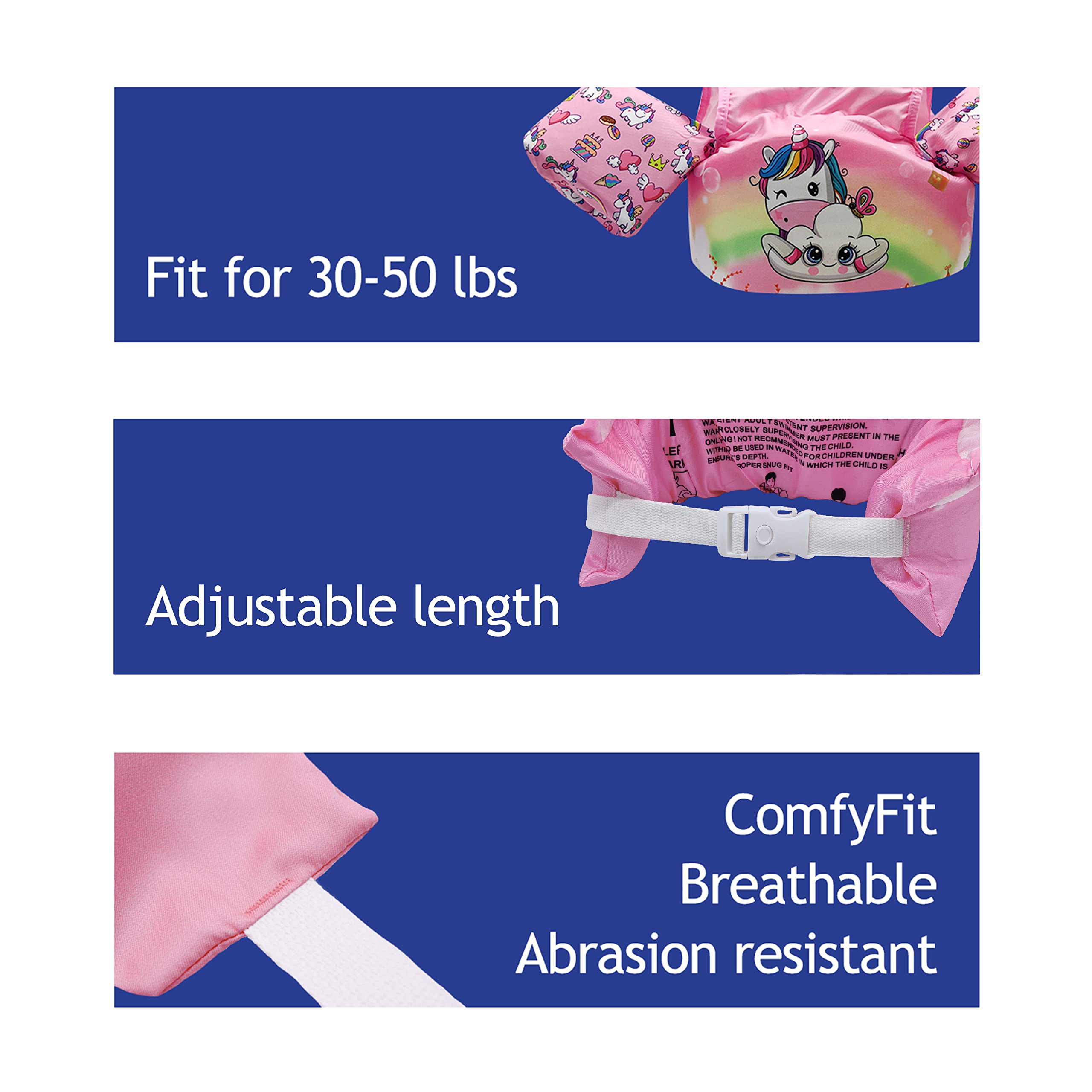 Silfrae Swimming Vest Flotation Jacket Swim Jacket Learn to Swim Device 30-50 lbs (Pink-Horse2.0)