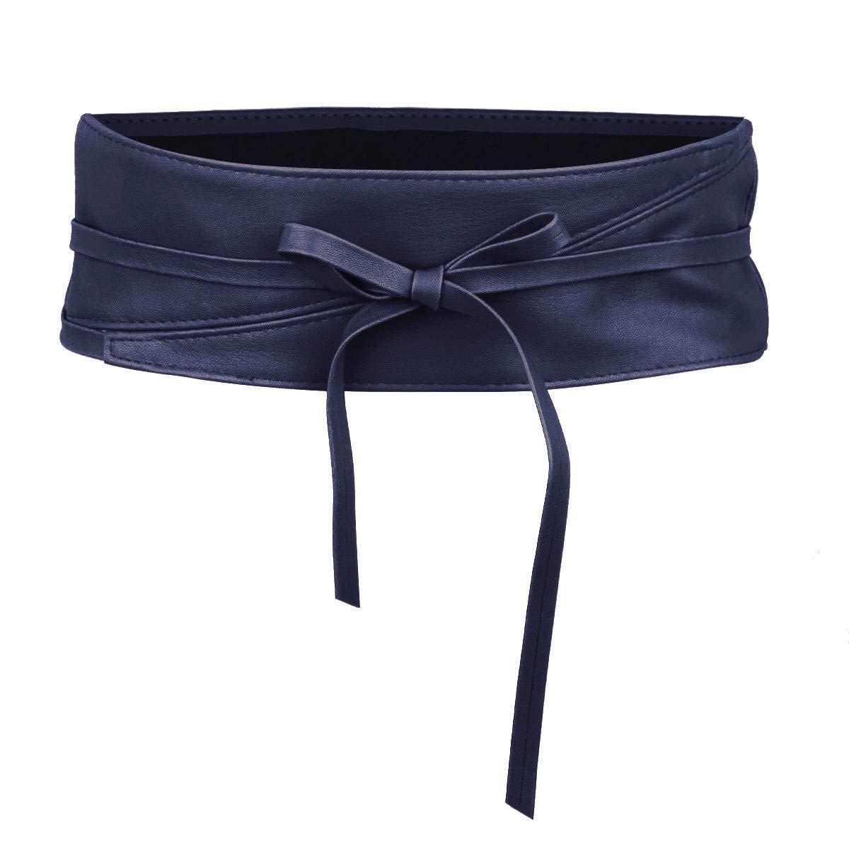 Samtree Wrap Waist Wide Obi Belt for Women, Solid Color Self Tie Polyester Bowknot Cinch Waistband, Navy Blue