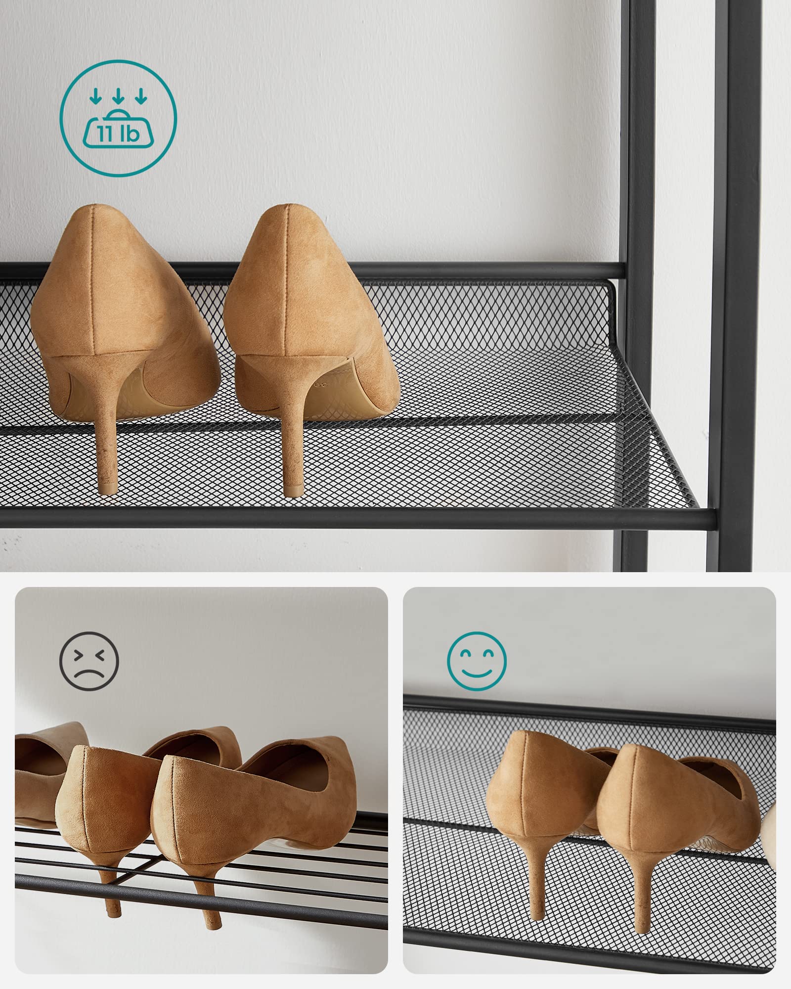 SONGMICS Shoe Rack, 8-Tier Shoe Organizer, Metal Shoe Storage for Garage, Entryway, Set of 2 4-Tier Stackable Shoe Shelf, with Adjustable Flat or Angled Shelves, Holds 32-40 Pairs, Black