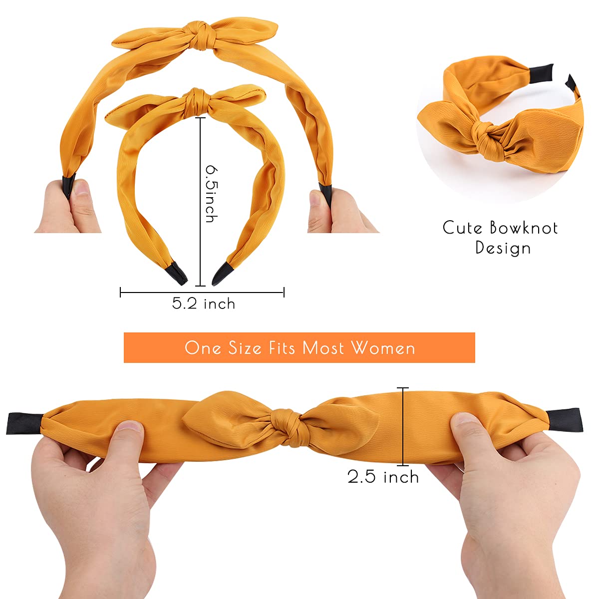 TOBATOBA Knotted Bow Headbands - Fashion Knot Bunny Ears Headbands for Women, Wide Solid Cute Hair Accessories