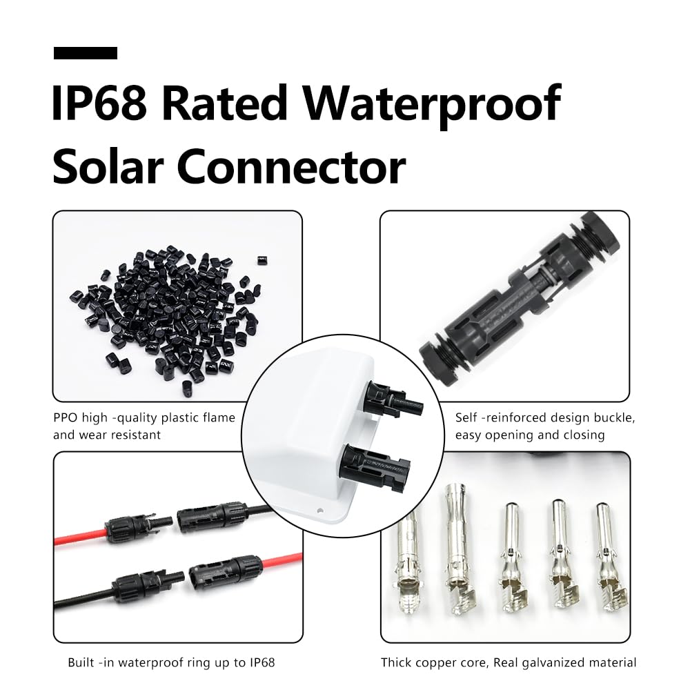Triproton Solar Weatherproof ABS Double Cable Entry Gland for All Cable Types 6mm² to 12mm² for Solar Project RV, Camper, Boat (1ft)…