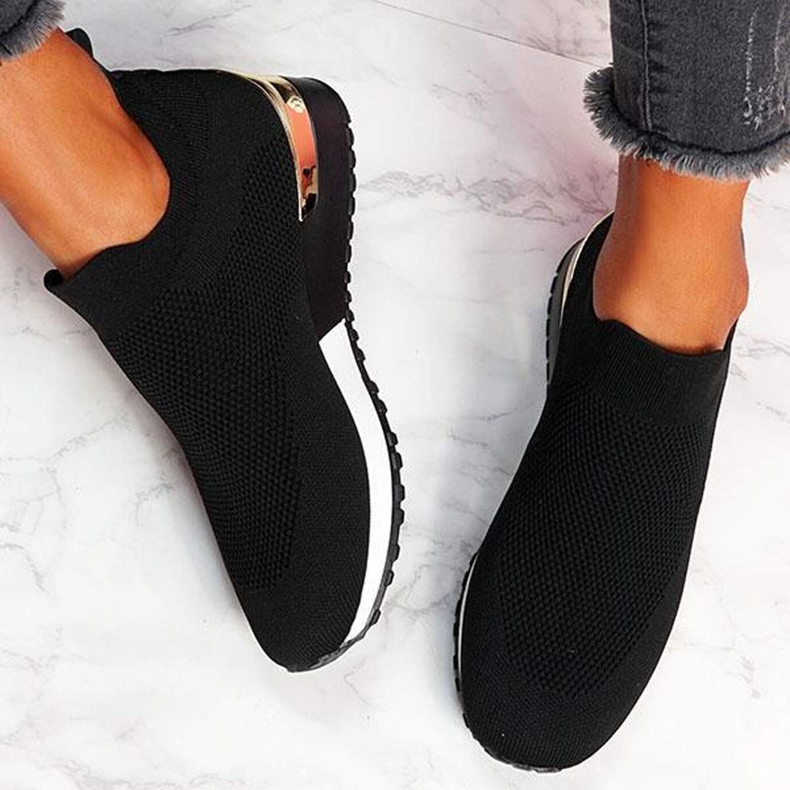 Shoes for Women Slip On Mesh Rubber Walking Trainers Running Sneakers Casual Comfort Soft Sole Running Exercise Shoes Black