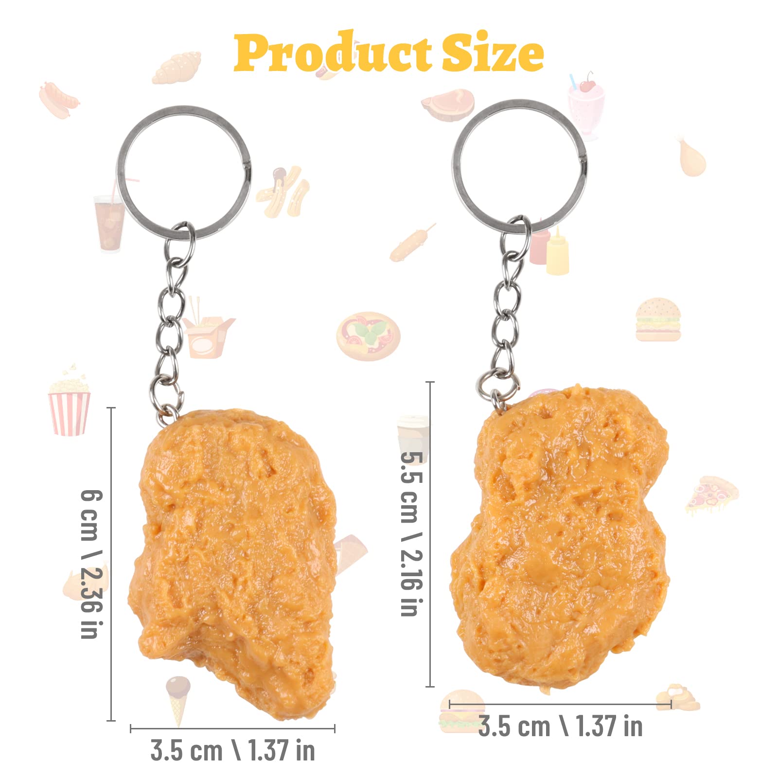 OYANIMO 2 Pcs Fried Chicken Nuggets Keyring Realistic Imitation Food Keychain Creative Keyring Prank Gifts Handbag Purse Car Pendant