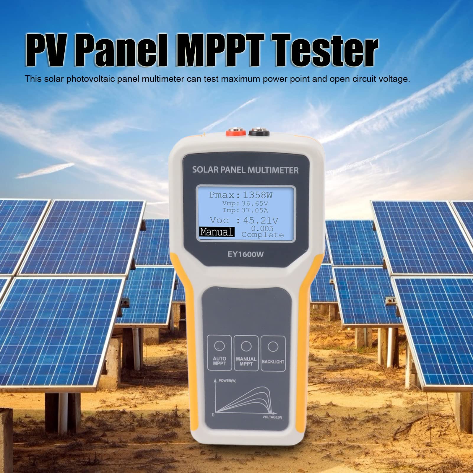 Solar Panel Tester Photovoltaic, 1600W Multimeter Portable Insulation Tester with Ultra Clear LCD Clear Backlight Photovoltaic Panel Multimeter for Laboratories Factories Radio Enthusiasts