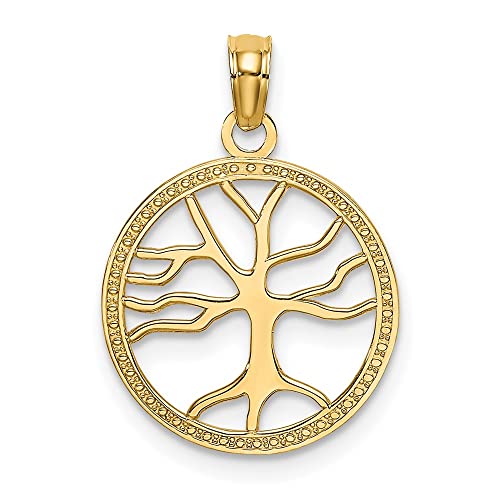 Saris and Things 10k Yellow Gold 3D SMALL TREE OF LIFE IN ROUND FRAME Charm Pendant