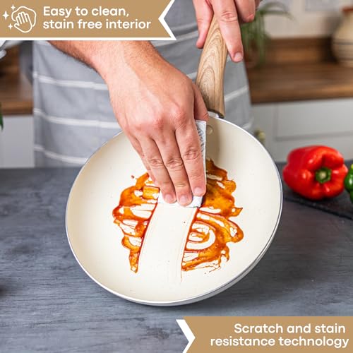 Pots and Pans Set Non Stick – Induction Hob Pot Set with Lids– 8pcs Kitchen Cookware Sets – Cooking Cream Granite Saucepan Pots and Frying Pans – by Nuovva