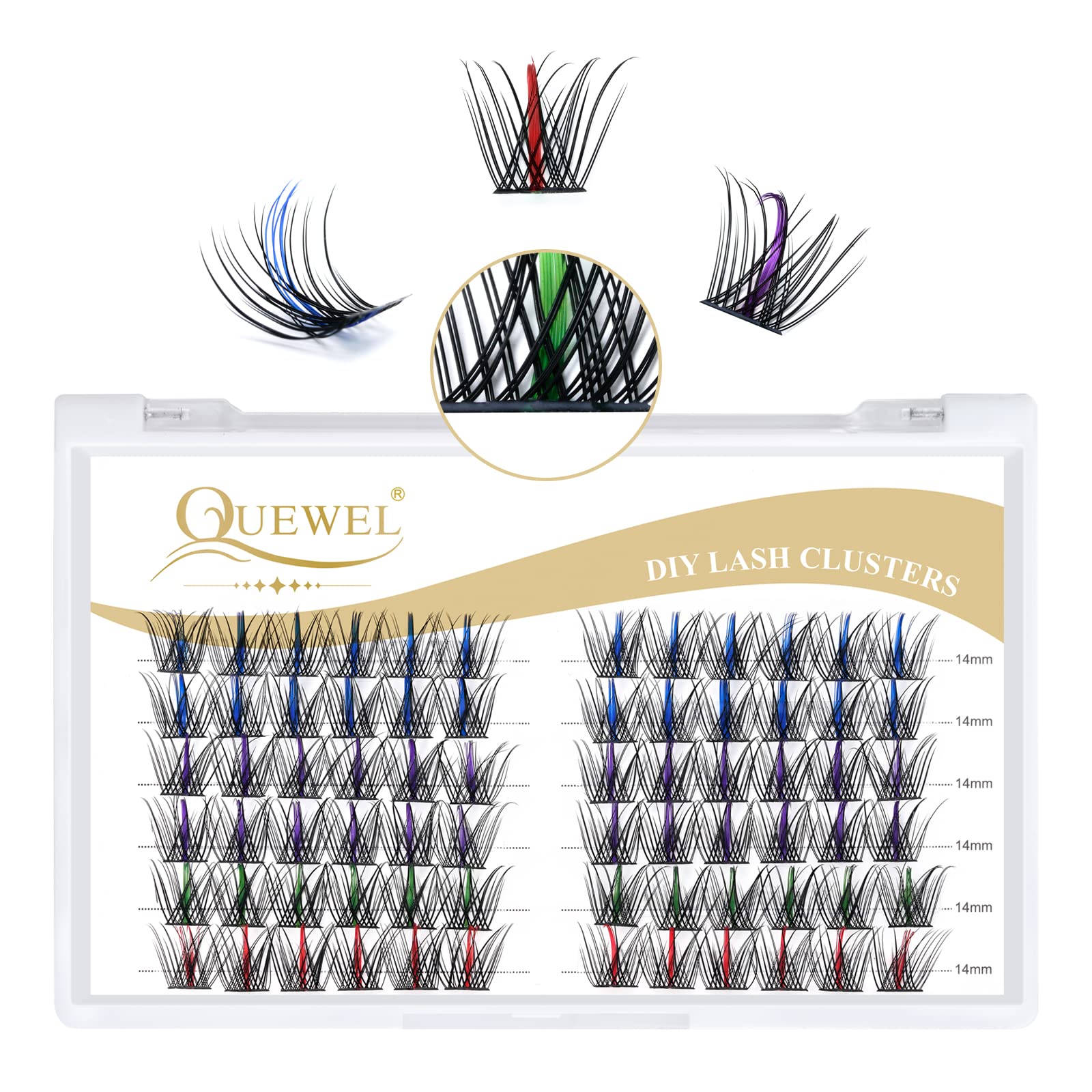 QUEWEL Cluster Lashes 72 Pcs Wide Stem C/D Curl 8-16mm Length DIY Eyelash Extension False Eyelashes Natural&Mega Styles