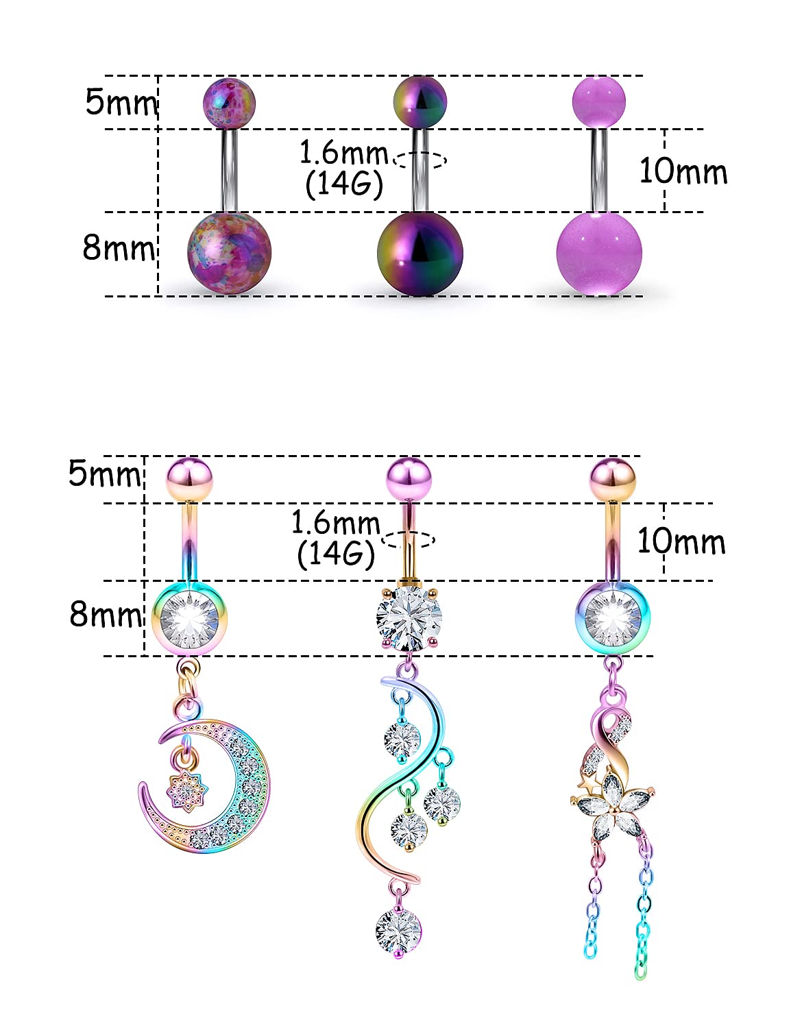 Tkzndnm Belly Button Ring Belly Rings Belly Button Rings Belly Ring Belly Button Ring Surgical Steel Belly Piercing Belly Rings For Women Dangle Belly Button Rings Belly Button Piercing