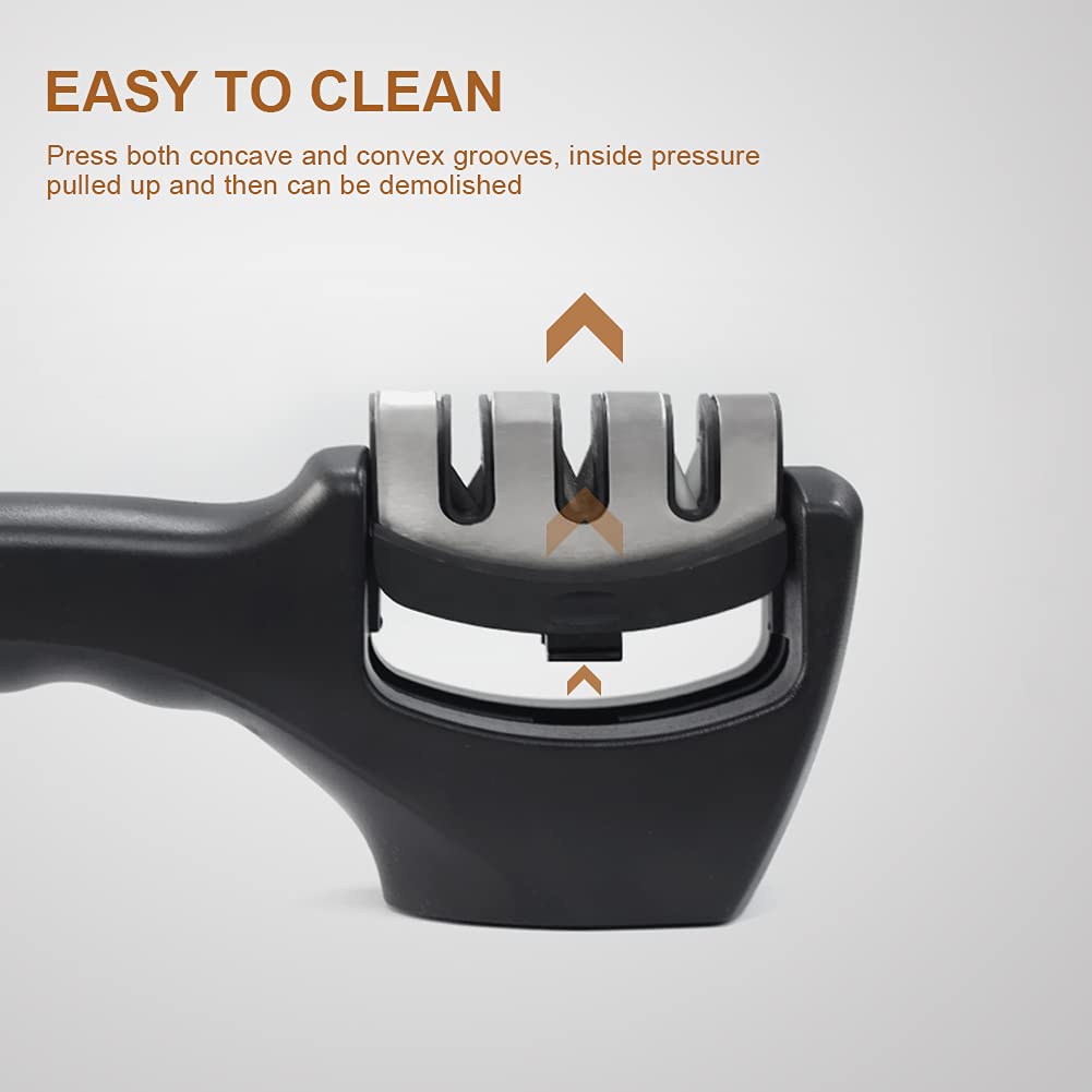 Professional Kitchen Knife Sharpener, 3 Stage Knife Sharpener, Handheld Manual Knife Sharpener Suitable for 99% of Knives, Sharp, Rough Grinding, Fine Grinding, Repair, Restore, Polish (102KS)