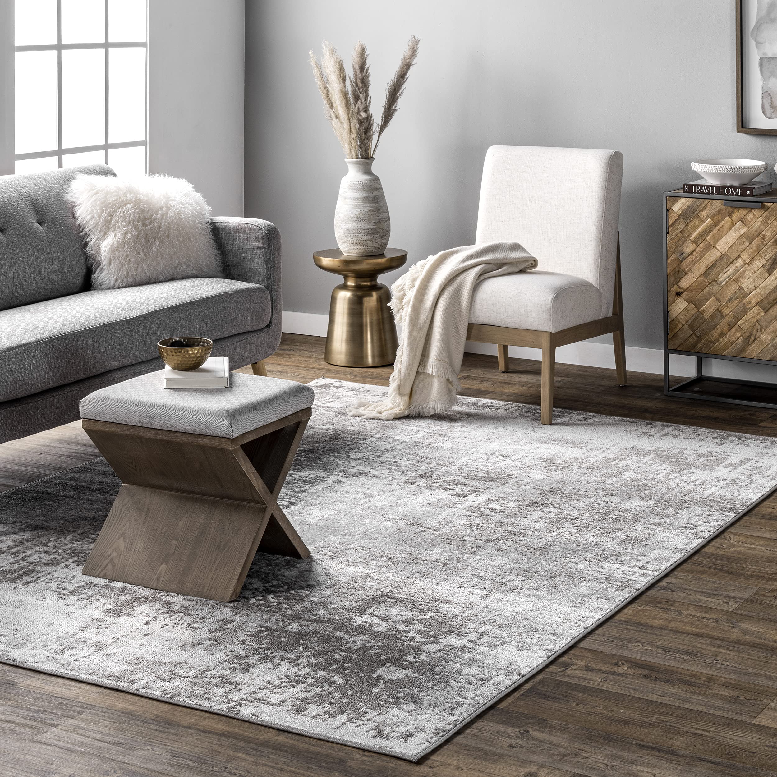nuLOOM Jade Faded Abstract Area Rug, 5x8, Light Grey