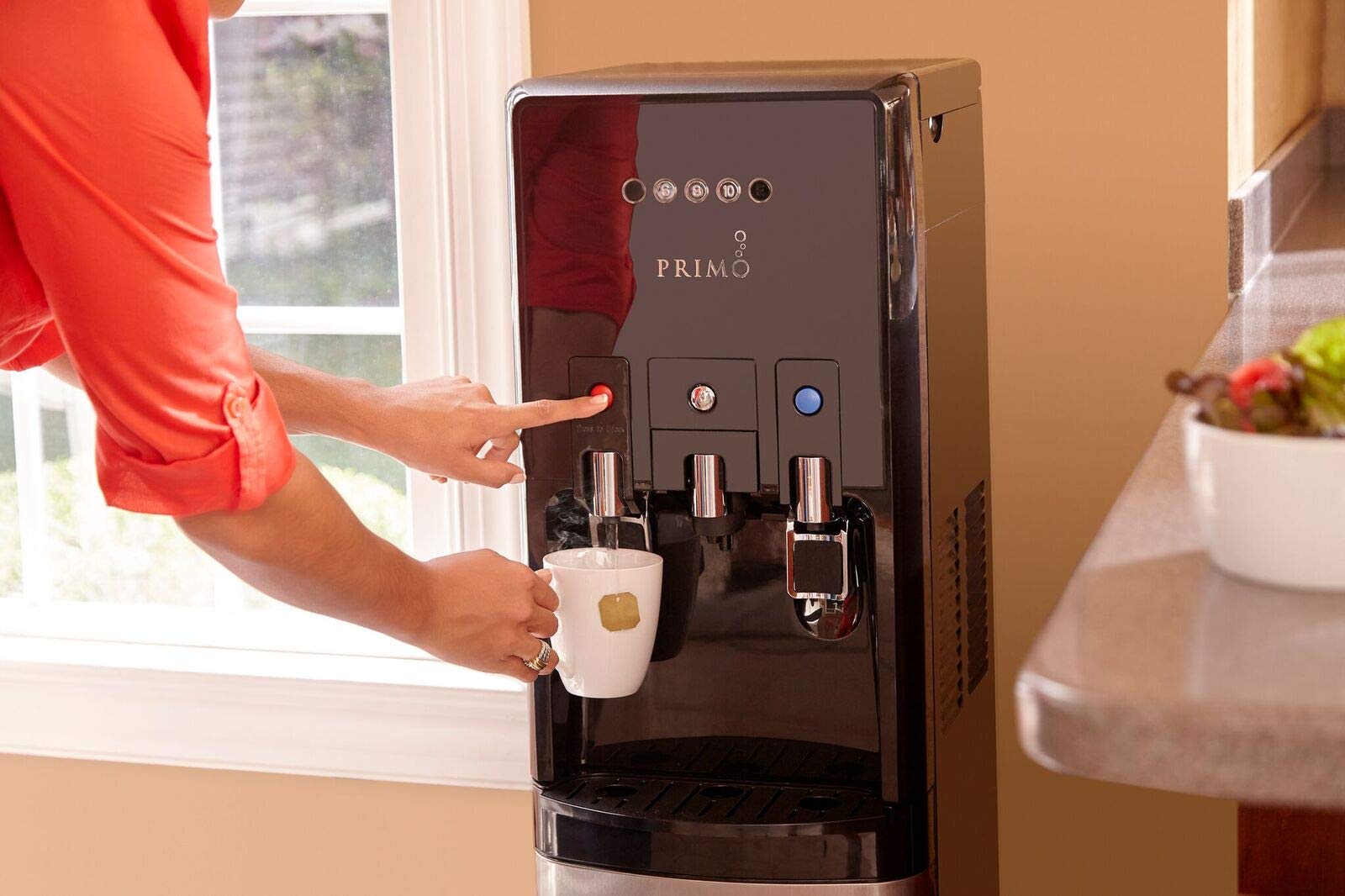 Primo hTRIO Water Dispenser with K-Cup Coffee Brewing, Bottom-Loading 2 Temp (Hot & Cold) Water Cooler Water Dispenser for 5 Gallon Bottle, Black and Stainless Steel