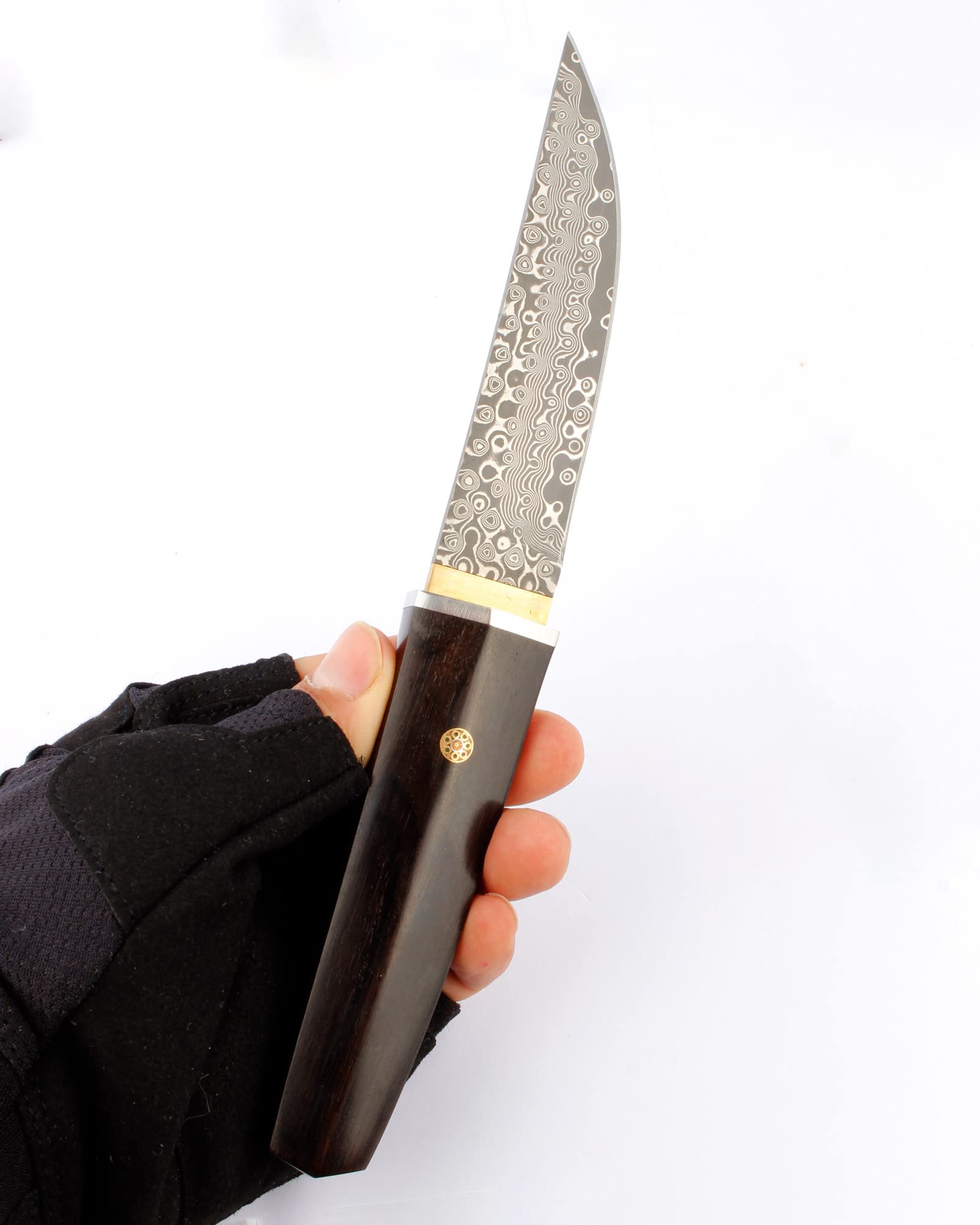 TENCHILON K87 Handmade Samurai Full Tang Classic Japan Katana Knife, Damascus Drop Point Fixed Blade for Outdoor Camping Tactical, Hunting, Survival Slicing Knives with Wooden Sheath