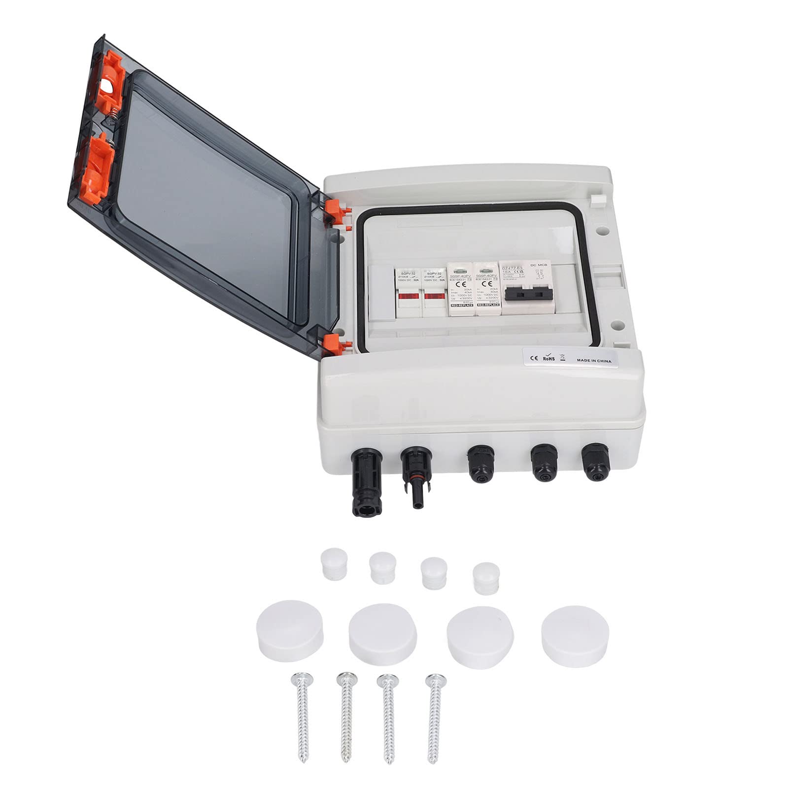 Solar PV Combination Box, IP65 Rated Waterproof and Dustproof, Light Indication Protective Transparent Cover, 40A 1000V Suitable for PV Grid Connection System