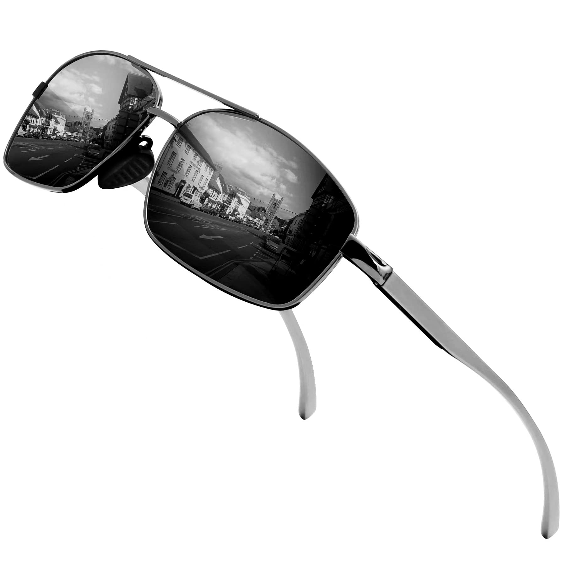 VIYSIOO Polarized Sports Sunglasses for Men Women Metal Frame with Spring Hinges (Gun Frame Black Lens)