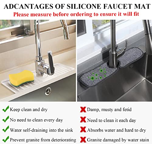 YATOISUR Sink Splash Guard 14.4β x 5.4β - Sink Faucet Mat with Faucet Water Catcher Mat & Soap Dish & Sponge Holder 3 in 1 - Silicone Faucet Handle Drip Catcher Tray for Kitchen RV & Bar Faucet, Clear