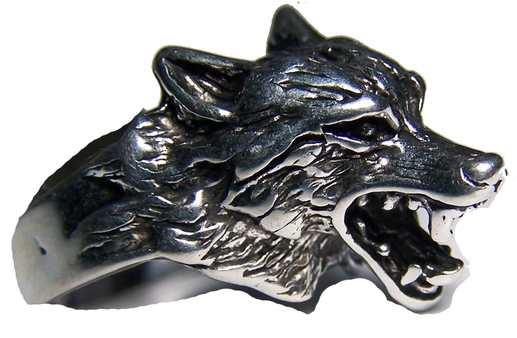 Noveltees Wolf Head & FACE with Teeth Mens OR Womens Deluxe Biker Ring - Size 12